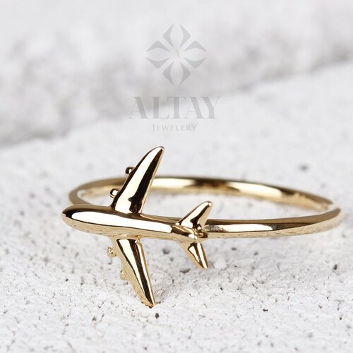 14k Solid Gold Airplane Ring Aviation Gifts Plane Gold Ring - Etsy