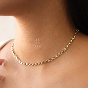 14K Gold Rolo Chain Necklace, 5mm Gold Link Belcher Chain Choker, Belt ...