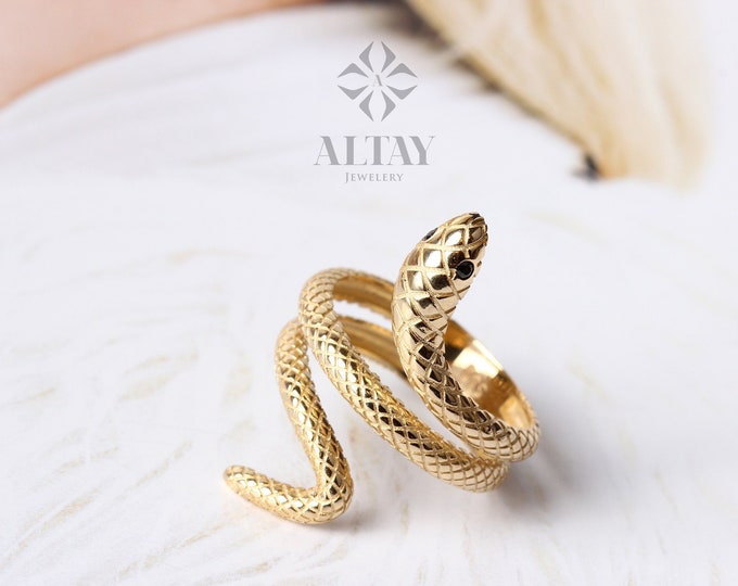 14K Gold Snake Ring, Wrap Snake Band, Circle Serpent Jewelry, Dainty ...