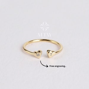 14K Gold Heart Ring, Double Heart Ring, Personalized Open Heart ...