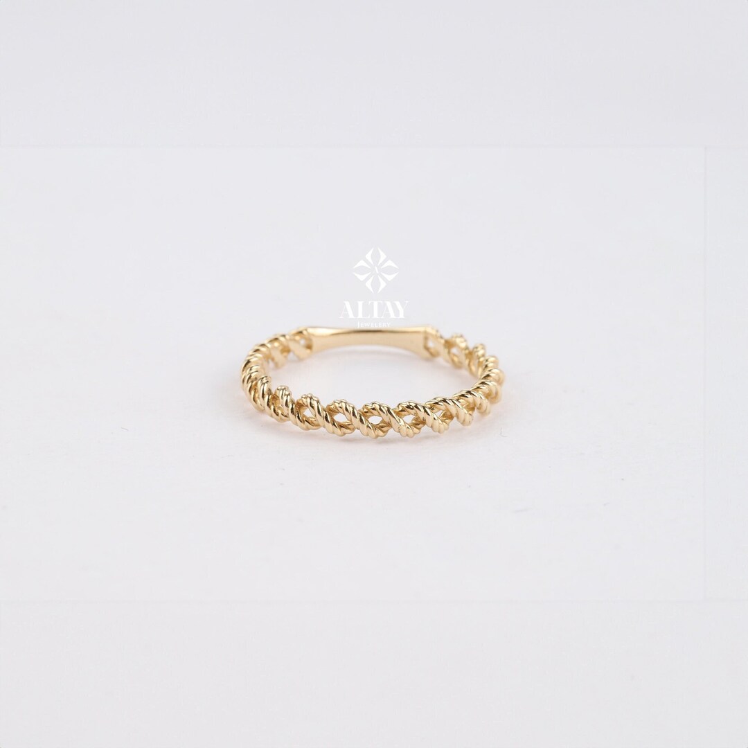 14K Gold Twisted Rope Ring, Braided Gold Band, Twisted Wedding Band Ring, Dainty Rope Stacking ...