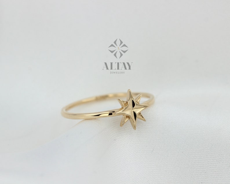 14k Solid Gold North Star Ring Star Stackable Ring Dainty | Etsy