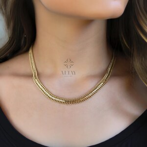 14K Gold Double Curb Chain Necklace, 8mm Vienna Chain Choker, Dailywear ...