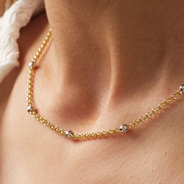 14k Gold Two Toned Beaded Necklace - Etsy
