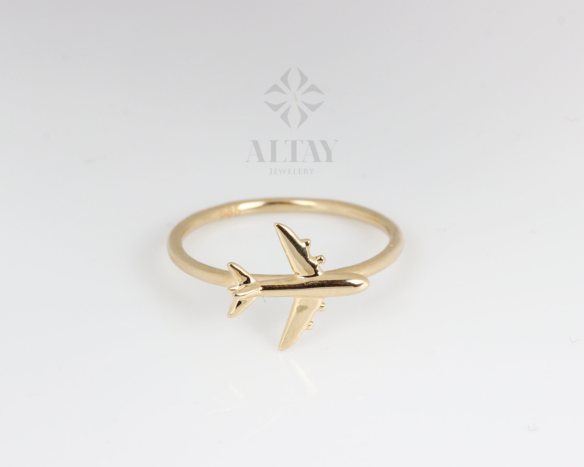 14K Solid Gold Airplane Ring, Aviation Gifts, Plane Gold Ring, Female ...