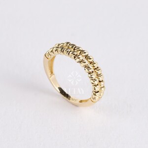 14K Solid Gold Dorica Balls Beaded Ring, Dual Line Mini Balls ...