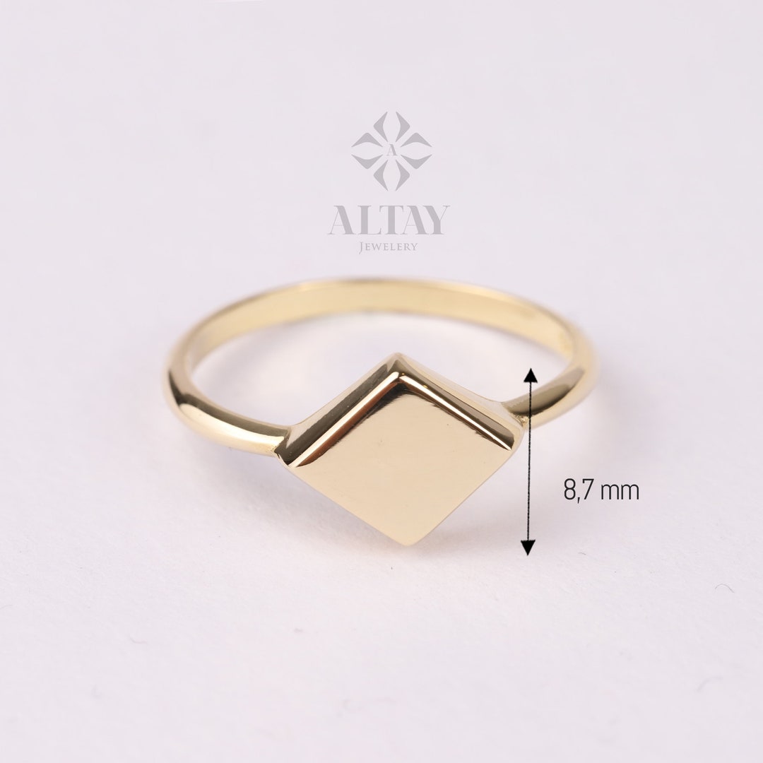 14K Gold Square Signet Ring, Rhombus Ring, Kite Signet Band Ring ...
