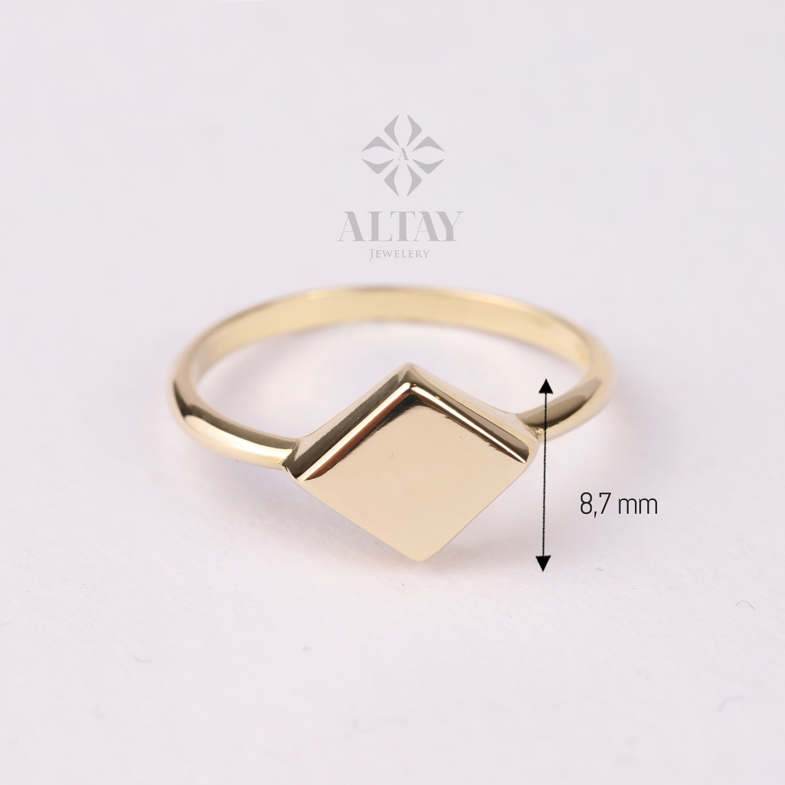 14K Gold Rhombus Ring, Kite Signet Ring, Geometric Rhombus Band ...
