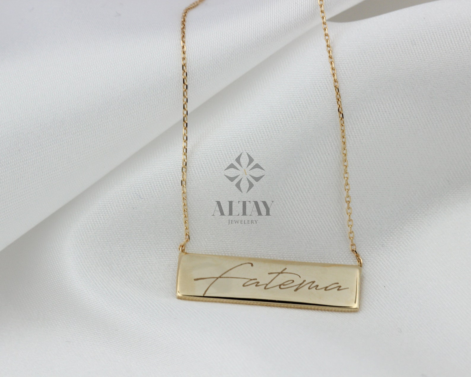 Bar Name Tag Necklace 14K Solid Gold Customize Personalized - Etsy