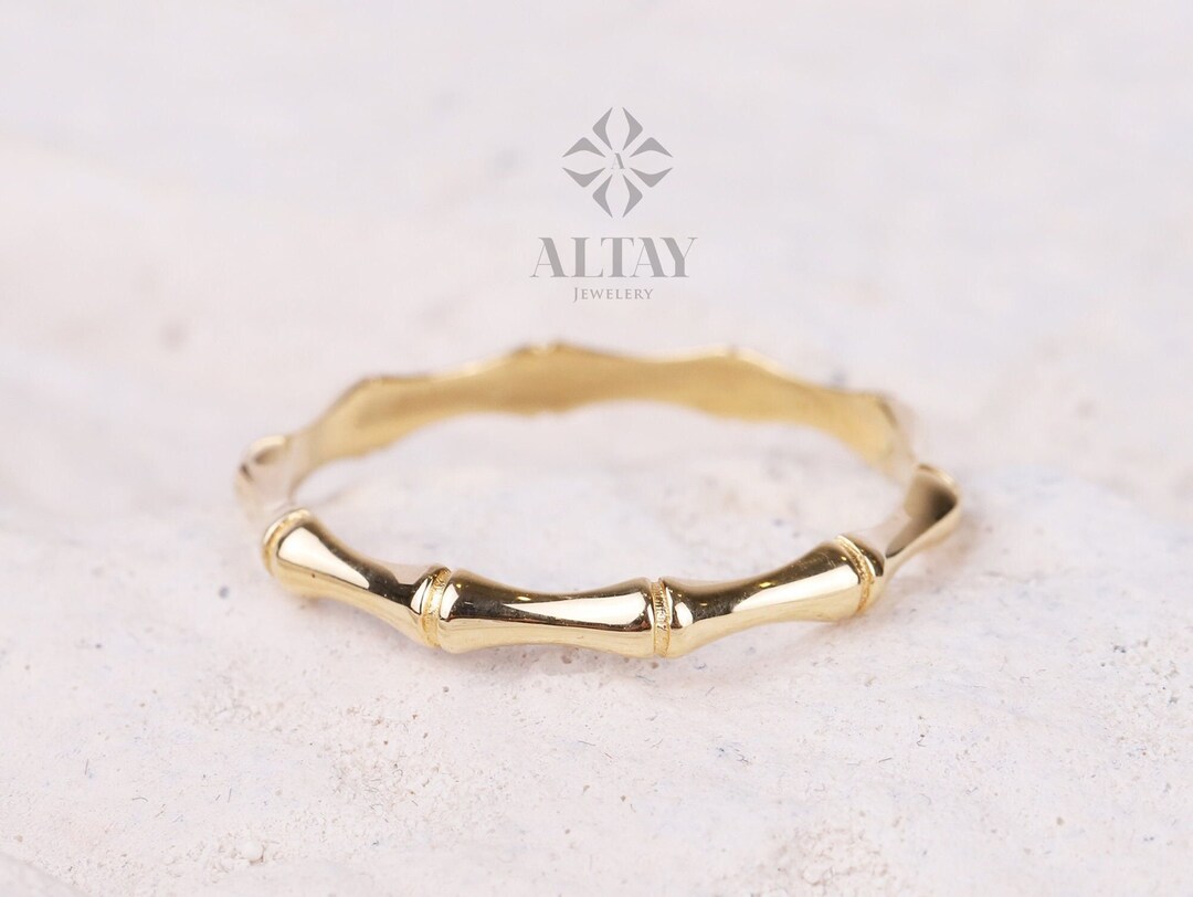 14K Gold Bamboo Ring, Dainty Gold Bamboo Stacking Ring, Bamboo Band ...