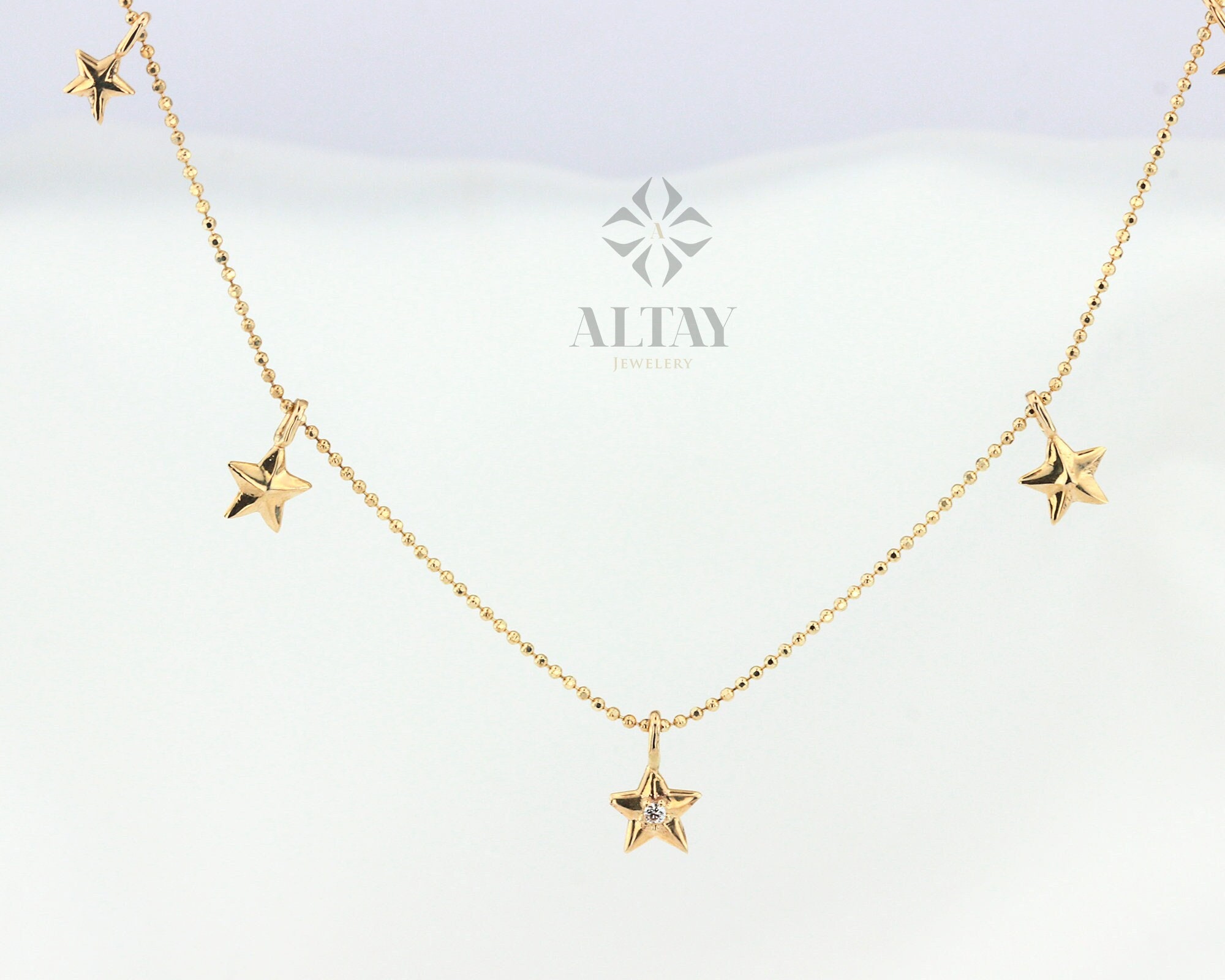 14K Gold Gold Star Necklace, Charm Necklace, Gold Star, Gold Chain ...