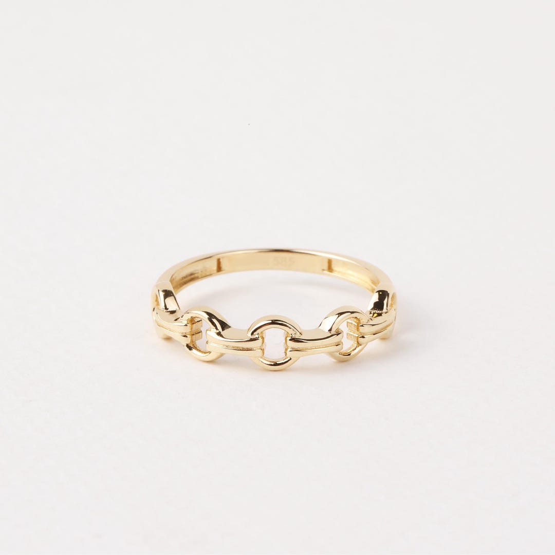 14K Gold Chain Ring, Chain Round Link Ring, Belt Chain Rolo Ring, Bold ...