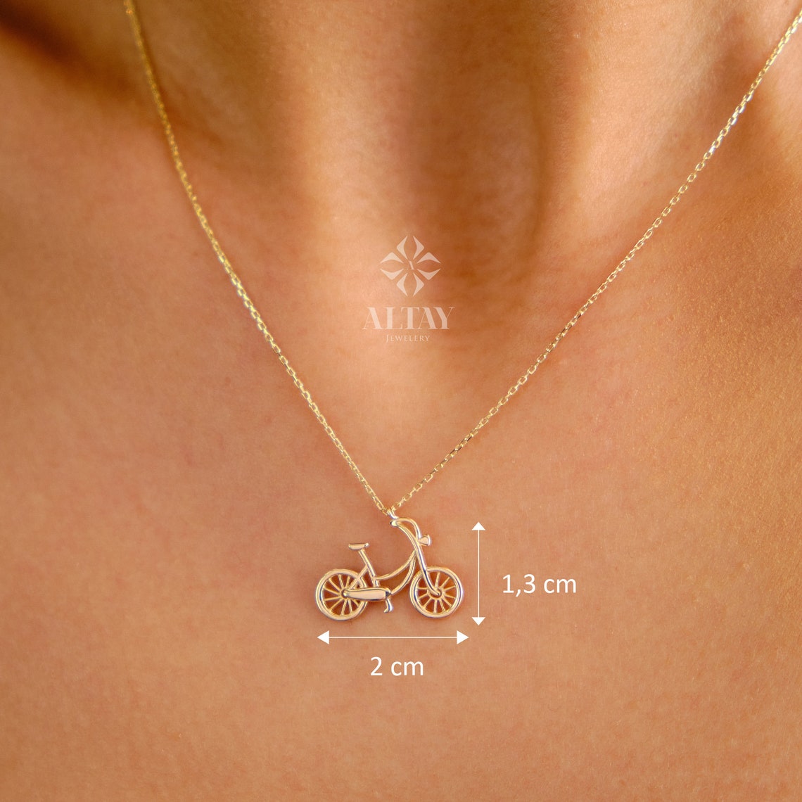 14K Solid Gold Bike Pendant, Cute Bicycle Necklace, Sports Jewelry ...