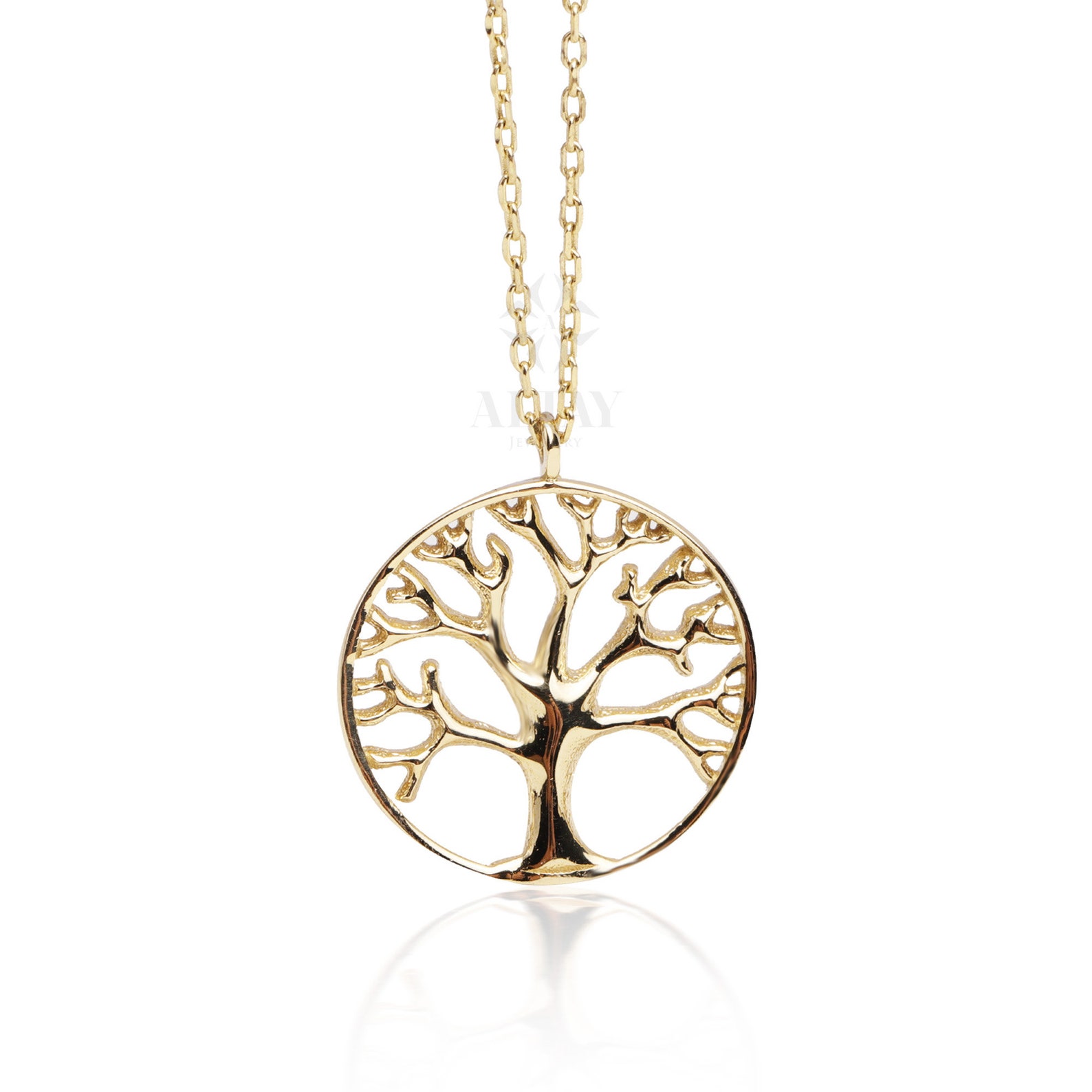 14K Gold Tree of Life Necklace, Family Tree Pendant Necklace, Tree of ...