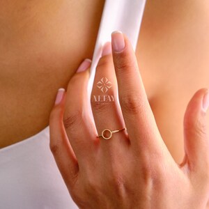 14K Gold Round Ring, Tiny Open Circle Ring, Minimalist Pointer Ring, Unity Gold Ring, Simple O ...