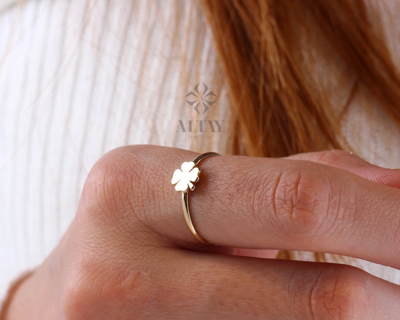 14K Gold Four Leaf Clover Ring, Dainty Good Luck Ring, Clover Lucky ...