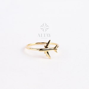 14K Solid Gold Airplane Ring, Aviation Gifts, Plane Gold Ring, Female ...