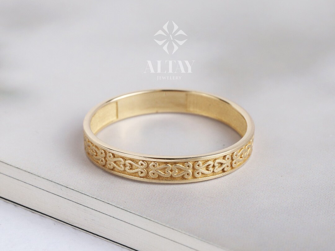 14K Gold Embossed Ring, Vintage Style Gold, Knuckle Stackable Ring ...