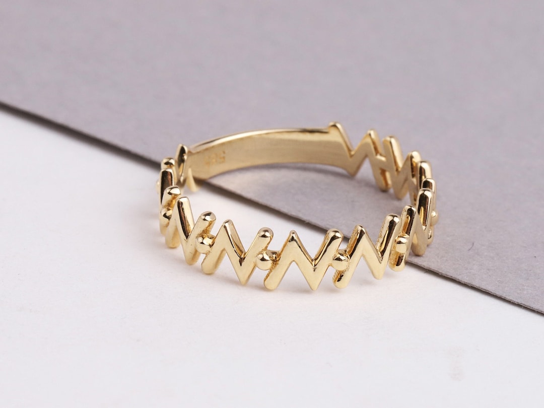 14K Gold Zigzag Ring, Tiny Gold Ring, Statement Ring, Sticks Ring, Unique Design, Minimalist ...