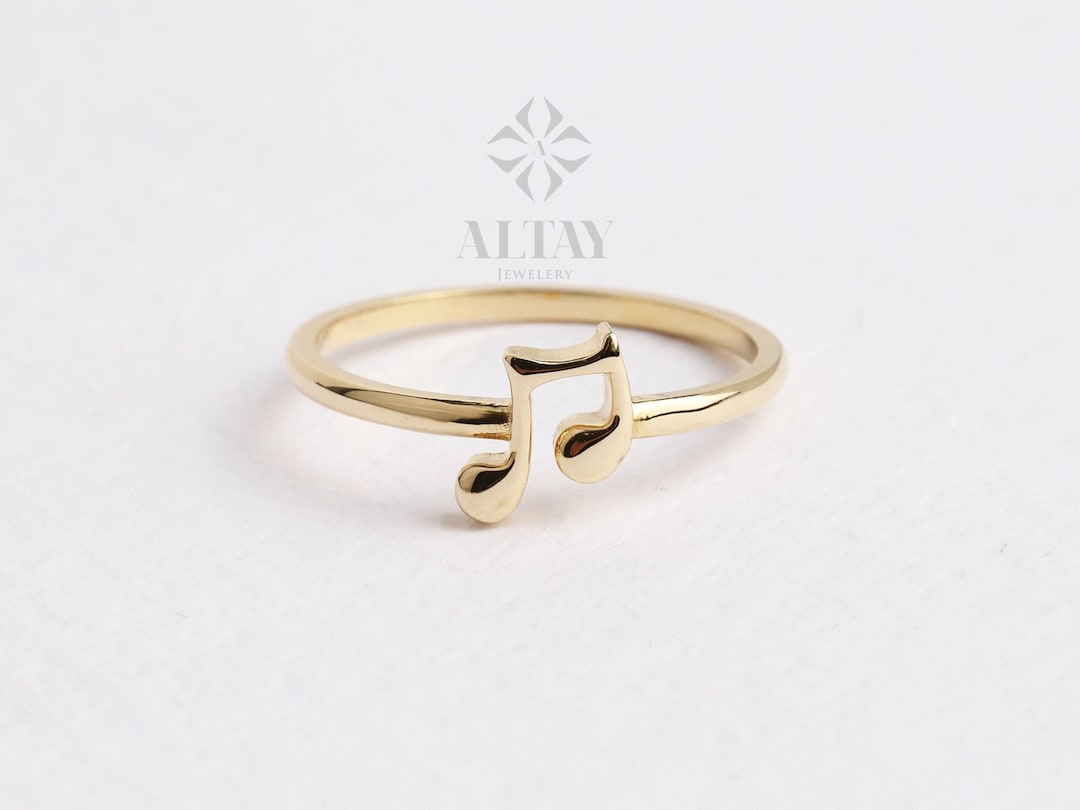 14K Gold Music Note Ring, Musicians Gold Ring, Musical Note Band Ring ...