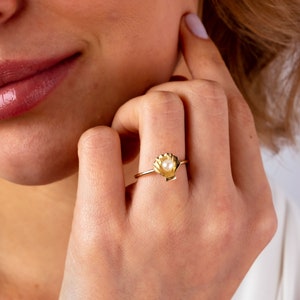 14K Gold Seashell Pearl Ring Gold Shell Ring Dainty Gold - Etsy