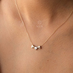 14K Gold Three Heart Necklace, Heart Love Pendant, Tricolor Gold Triple ...