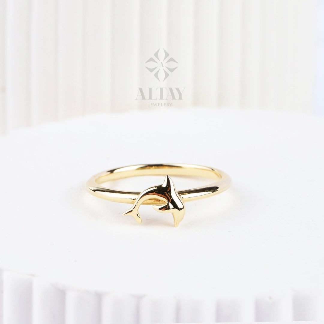 14K Gold Dolphin Ring, Fish Gold Ring, Sea Animal Jewelry Women ...