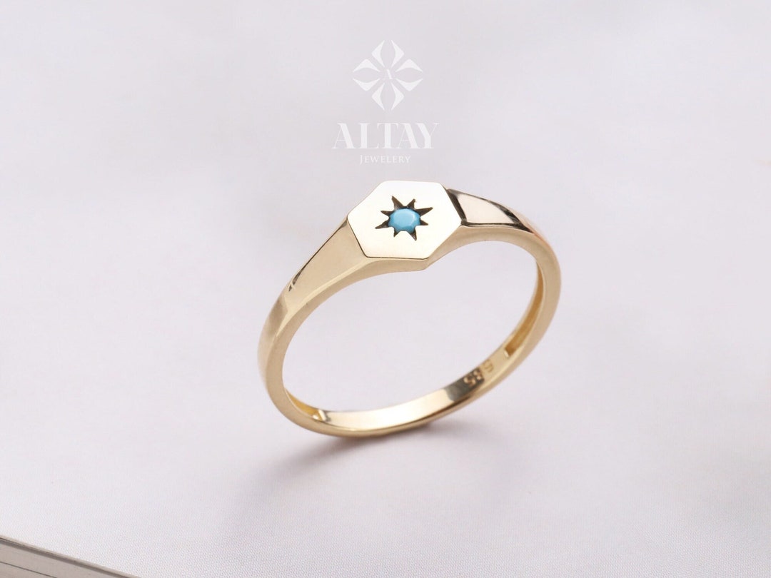 14K Gold Turquoise Stone Ring, Polar Star Band, North Star Turquoise ...