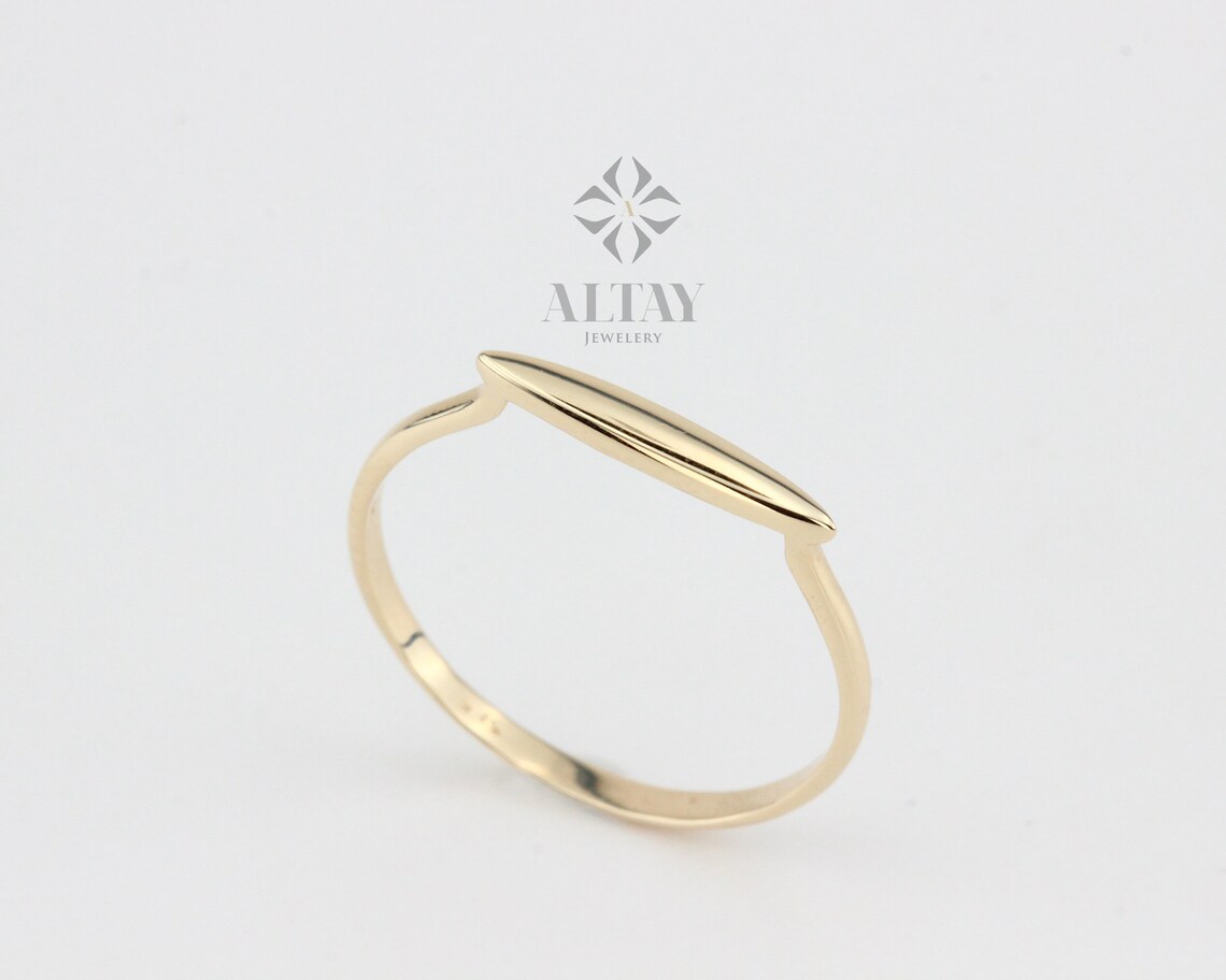 14K Solid Gold Rectangle Bar Ring Plain Stacking Ring Thin - Etsy