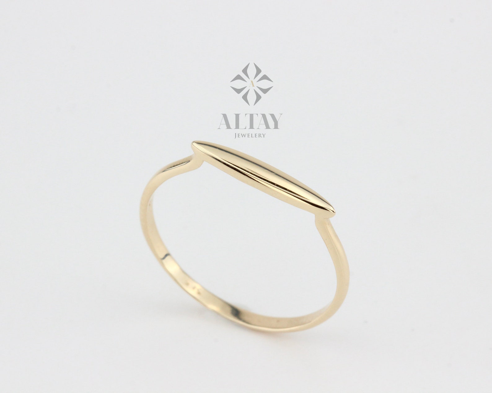 14K Solid Gold Rectangle Bar Ring Plain Stacking Ring Thin - Etsy
