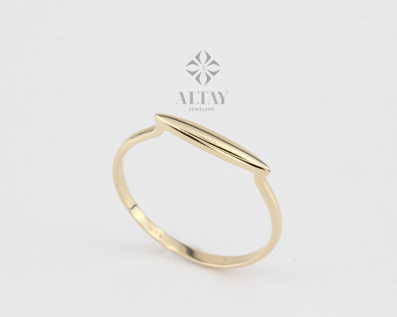 14K Solid Gold Rectangle Bar Ring Plain Stacking Ring Thin - Etsy