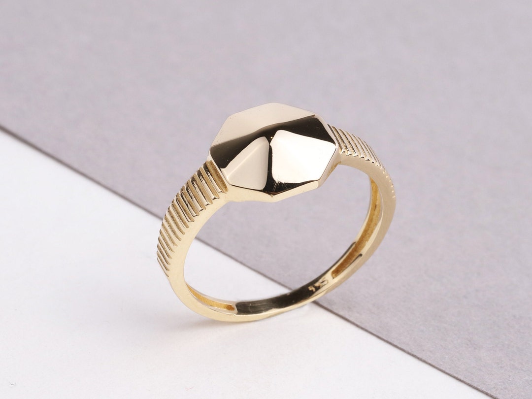 14K Gold Dome Ring, Ribbed Dome Band Ring, Chunky Ring, Stackable Gold ...