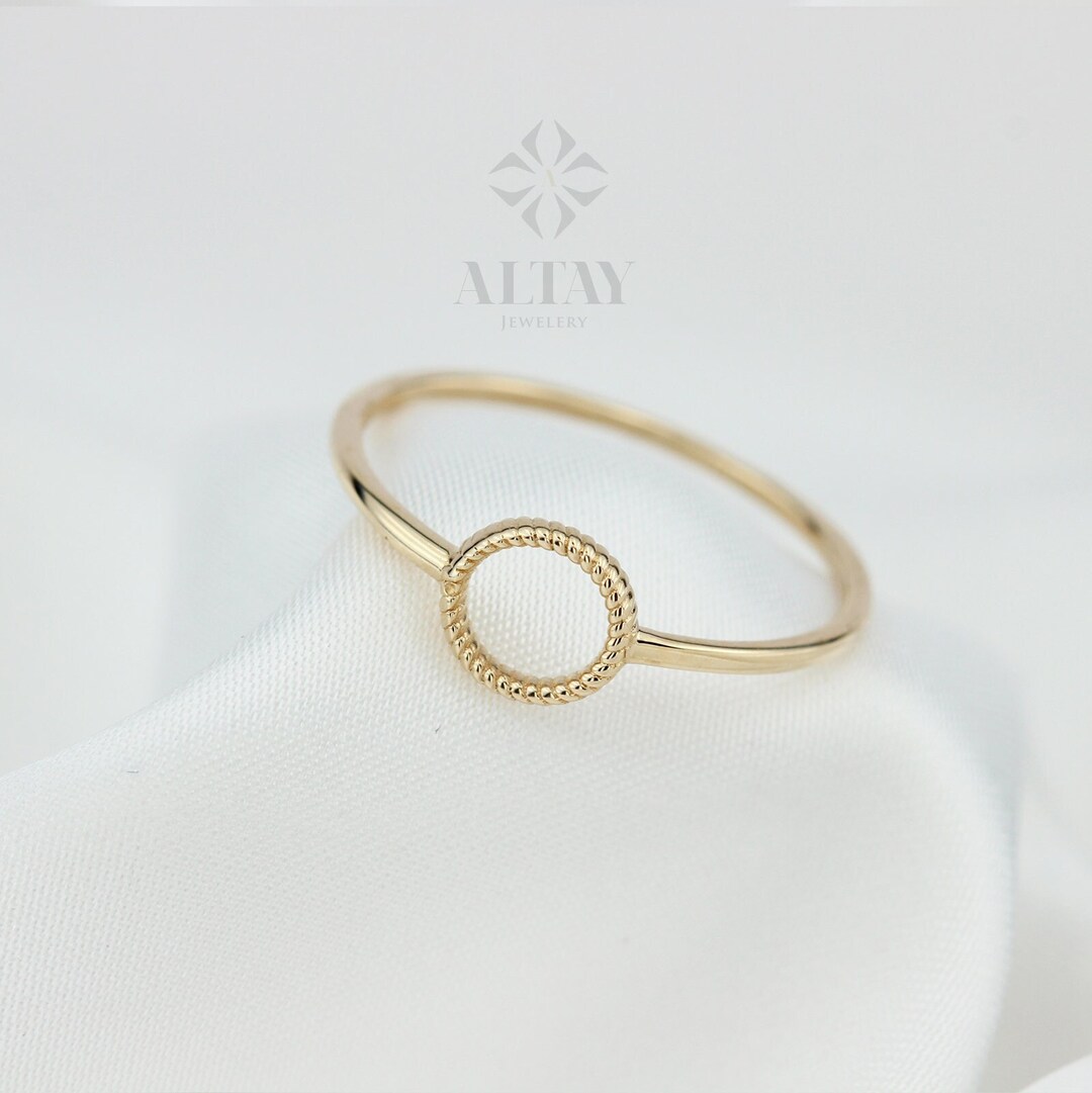 14K Gold Round Ring Tiny Open Circle Ring Minimalist Pointer - Etsy