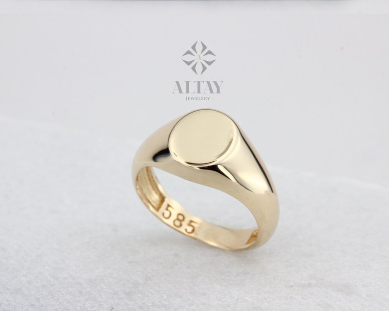 14K Gold Signet Ring, Engraved Signet Ring, Personalized Pinky Band ...