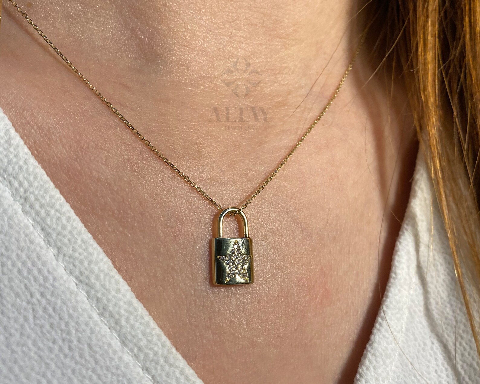 14k Gold Lock Necklace Little Gold Lock Charm Necklace | Etsy