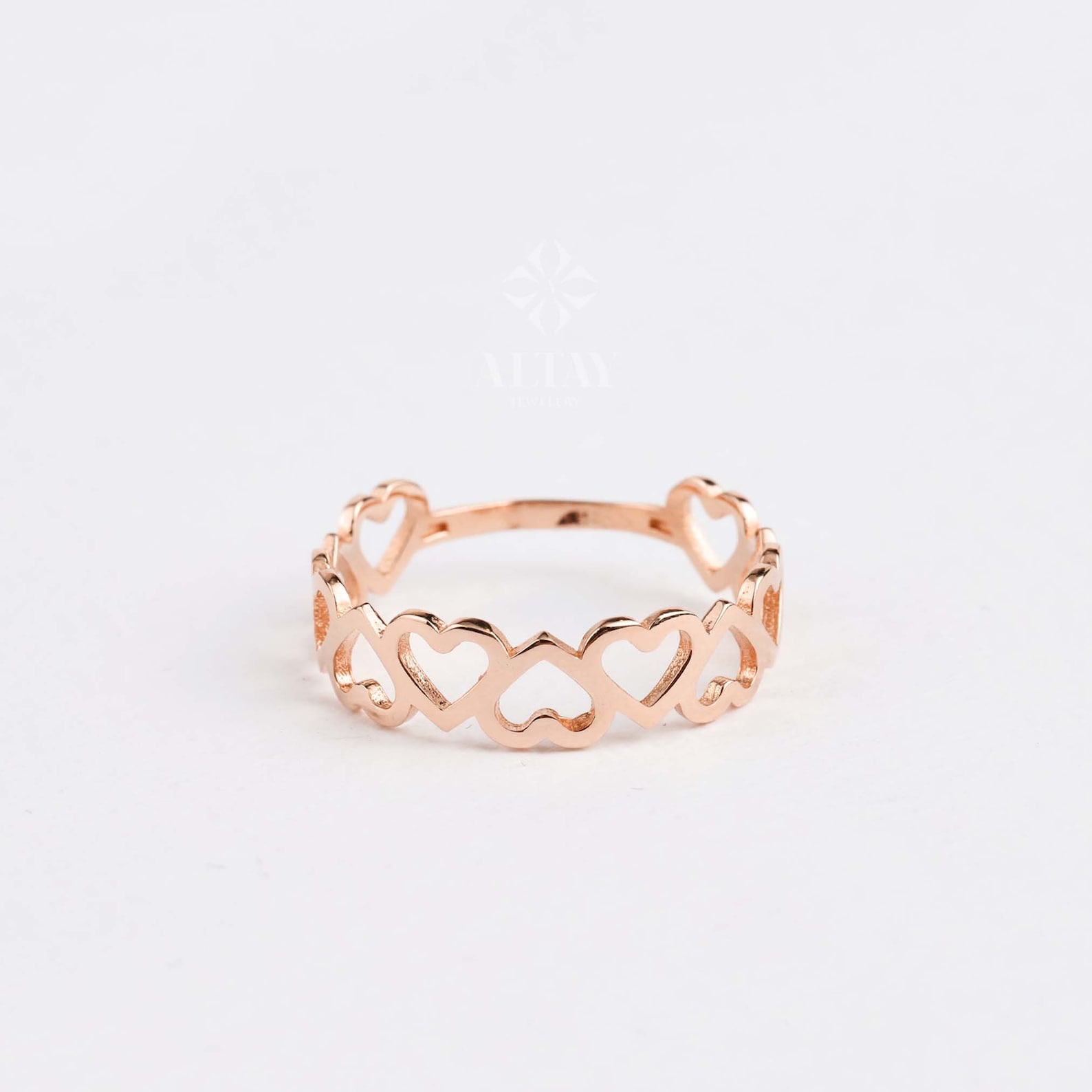 14K Gold Open Heart Ring, Multi Heart Love Ring, Half Eternity Heart ...