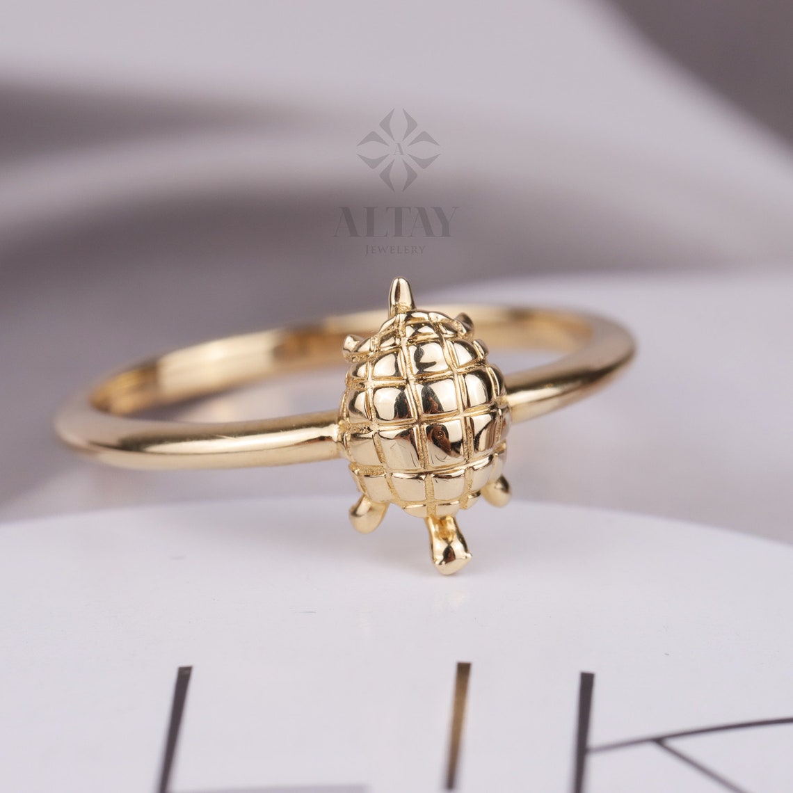 14K Gold Turtle Ring, Gold Sea Turtle Band, Tortoise Stackable Ring ...
