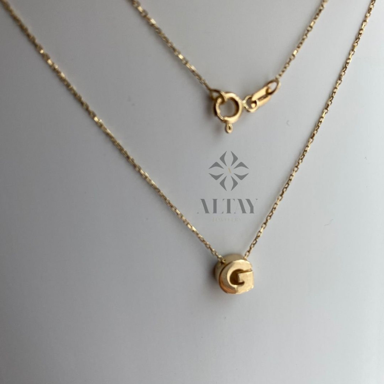 14K Solid Gold Initial Necklace, Letter Pendant Choker, Minimal Letter ...