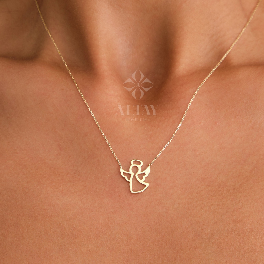 14K Gold Angel Necklace, Cherub Pendant, Guardian Angel, Positivity ...