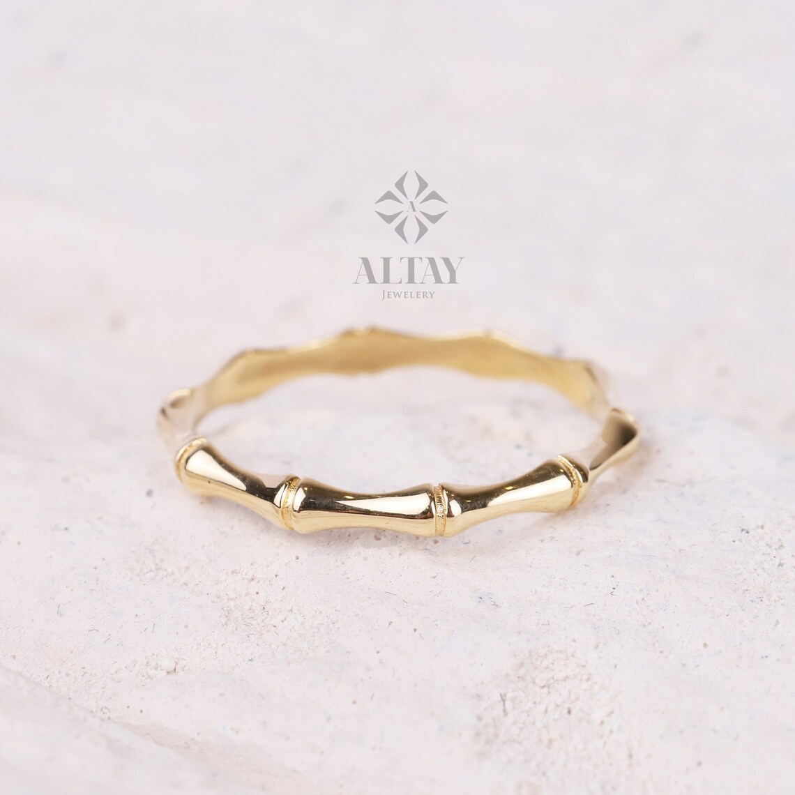 14K Gold Bamboo Ring Dainty Gold Bamboo Stacking Ring Bamboo - Etsy