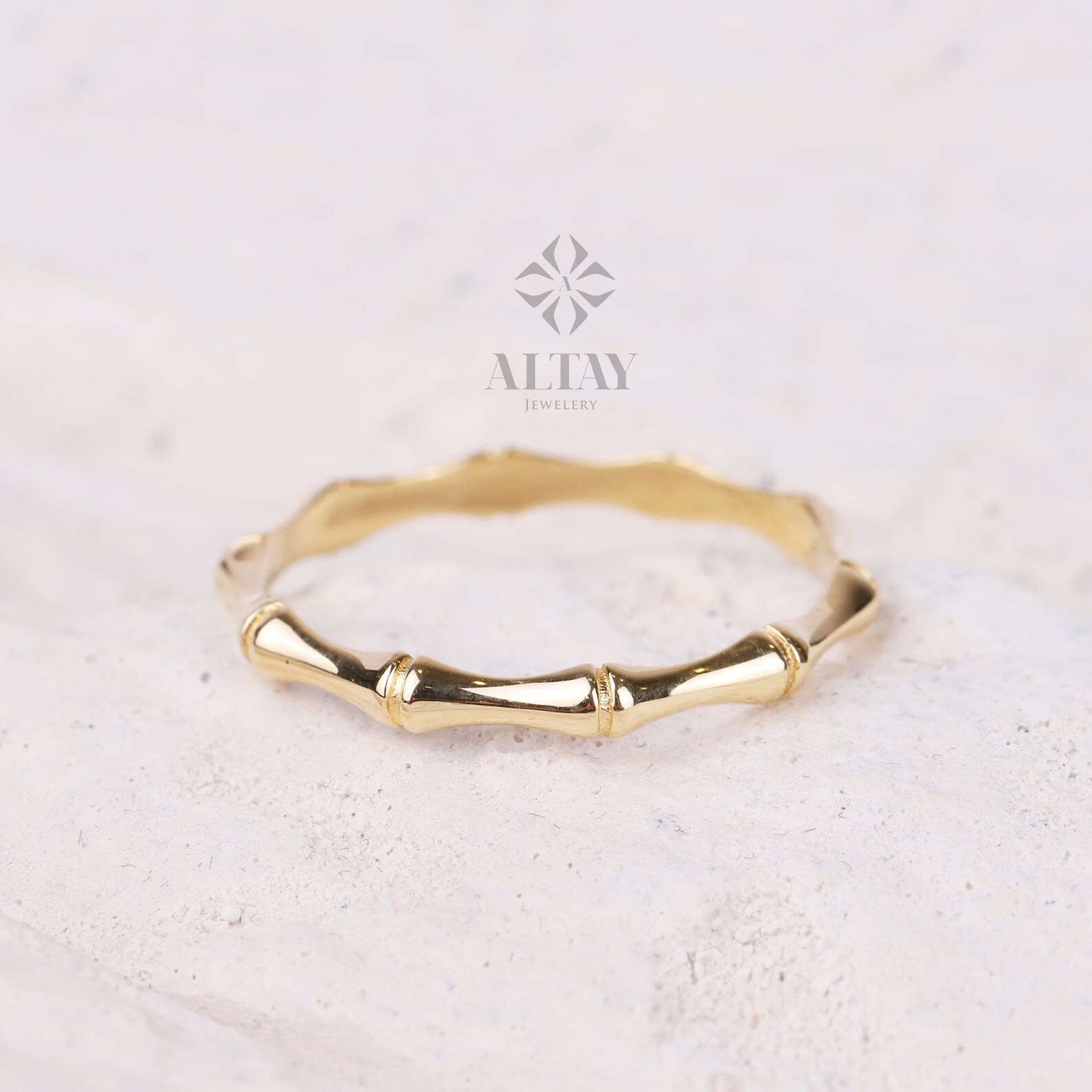 14K Gold Bamboo Ring Dainty Gold Bamboo Stacking Ring Bamboo - Etsy