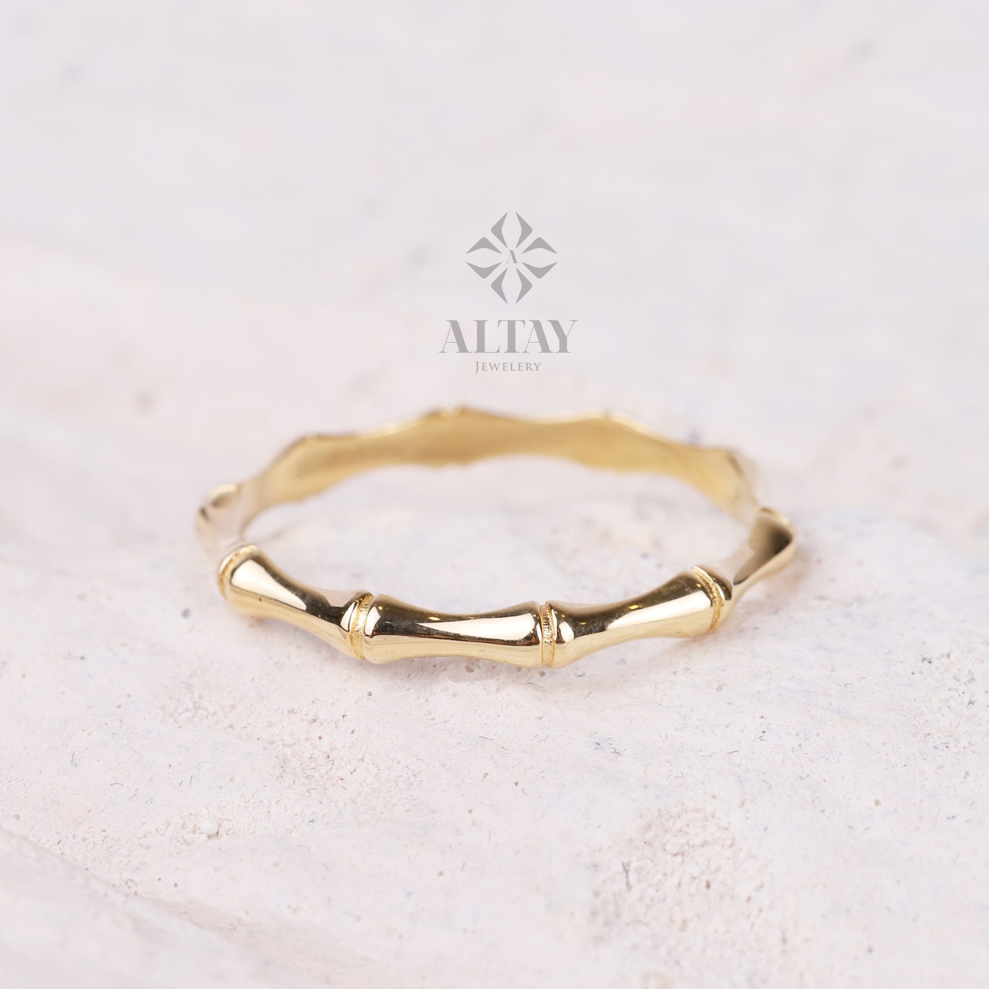 14K Gold Bamboo Ring Dainty Gold Bamboo Stacking Ring Bamboo - Etsy
