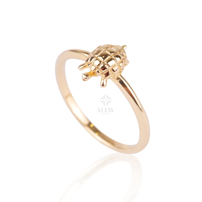 14K Gold Turtle Ring, Gold Sea Turtle Band, Tortoise Stackable Ring ...