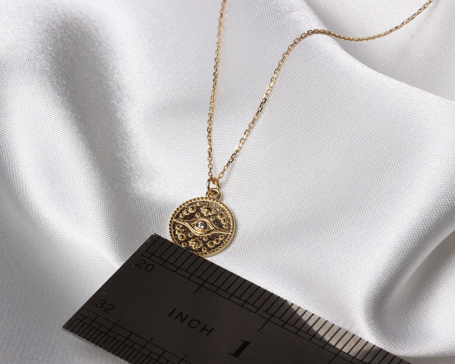 14k Gold Eye Medallion Necklace Evil Eye Pendant Coin - Etsy