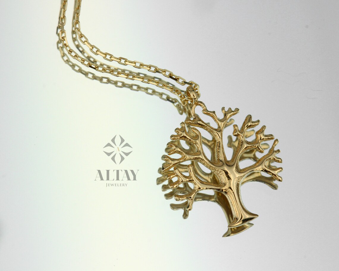 14K Solid Gold Tree Necklace Tree of Life Pendant Family - Etsy
