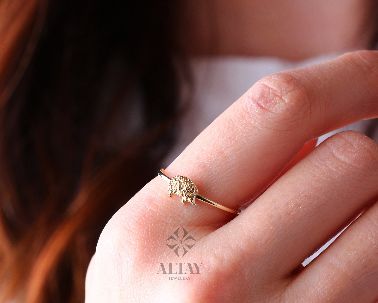 14K Gold Hedgehog Ring Hedgehog Gold Band Cute Animal Ring - Etsy
