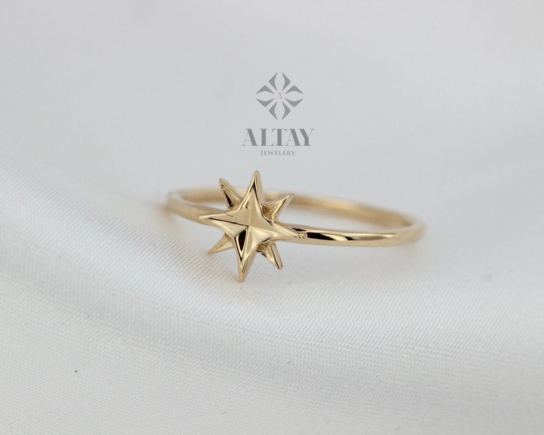 14K Solid Gold North Star Ring Star Stackable Ring Dainty - Etsy
