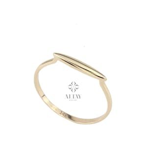 14K Solid Gold Rectangle Bar Ring, Plain Stacking Ring, Thin Gold ...