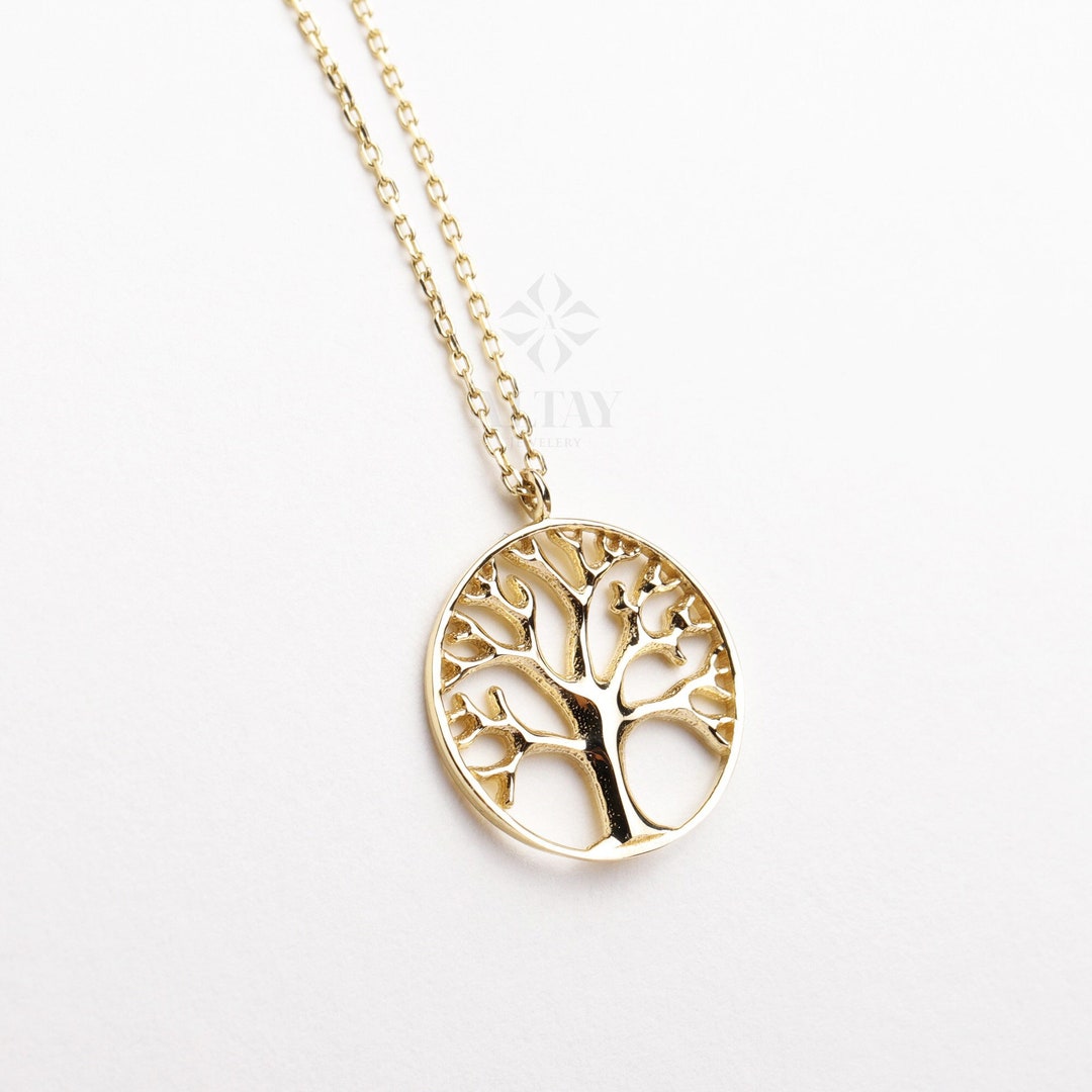 14K Gold Tree of Life Necklace, Family Tree Pendant Necklace, Tree of ...