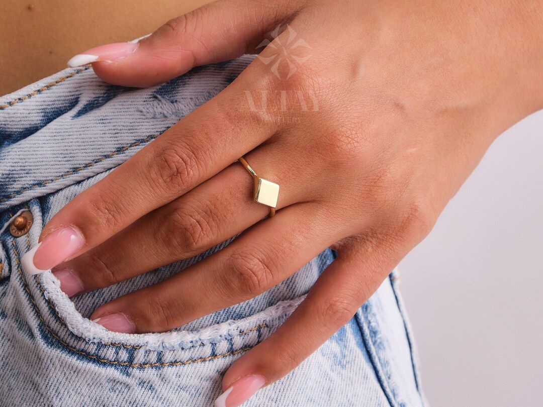 14K Gold Rhombus Ring, Kite Signet Ring, Geometric Rhombus Band ...